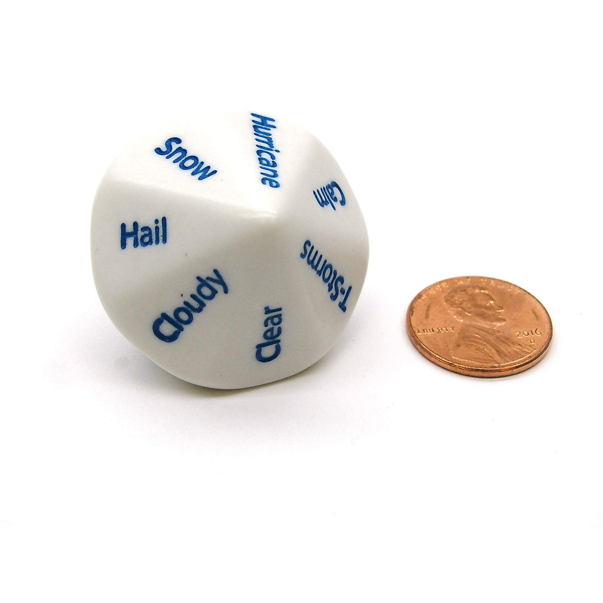 Liphontcta Koplow Games Weather Dice D14 26mm RPG D&D Setting Die, 1 Piece - White with Blue Words