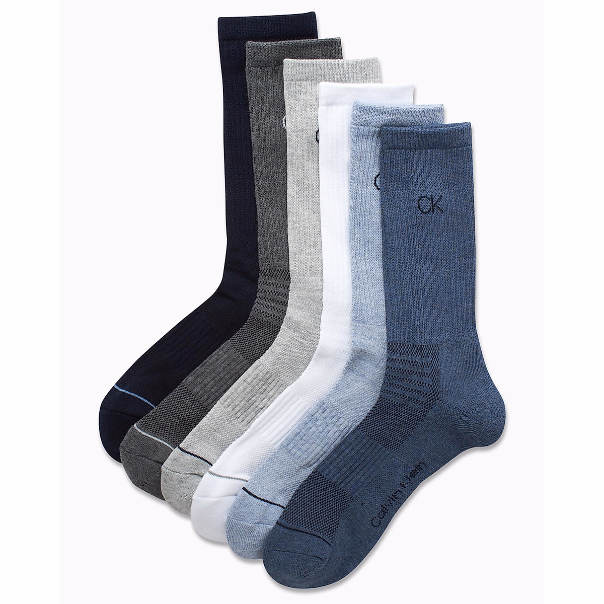 Calvin Klein Men's Dress Crew Socks - 6 Pack Soft Cushioned Non-Binding Cotton Work Dress Socks for Men (Sizes: 7-12), Size 7-12, Blue Assorted