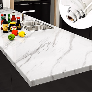 YENHOME Marble Peel and Stick Wallpaper Large Size 17.7x393 inch Marble White Contact Paper for Cabinets Countertops Kitchen Wallpaper Adhesive Removable Wallpaper Waterproof Countertop Contact Paper