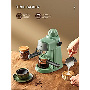 Ihomekee Espresso Machine, 3.5Bar Espresso and Cappuccino Machine with Fast Heating Function, 1-4 Cups Coffee Maker with Milk Frothing Function and Steam Wand (Green)