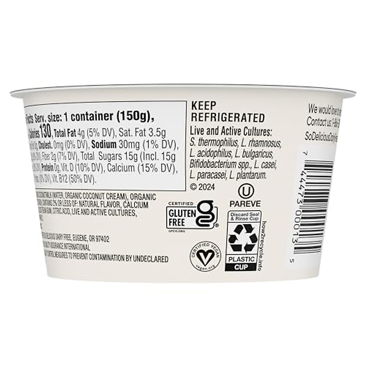 So Delicious Dairy Free Coconut Milk Yogurt Alternative, Vanilla, Vegan, Non-GMO Project Verified, 5.3 oz.