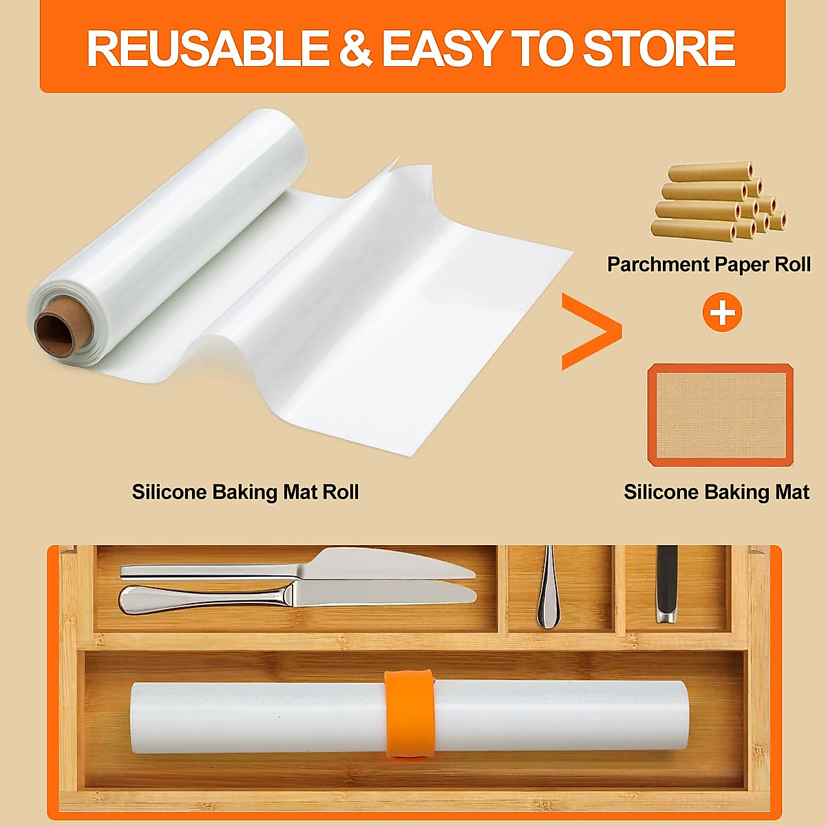 Silicone Baking Mat Roll -12IN x 10FT Non Stick Heat Resistant Food Grade Baking Mats, No Slip Reusable Freeze Dryer Mat,Pastry Mat,Countertop Protector Mat, Washable Oil-Proof  Refrigerator Liners