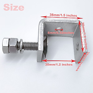 OBPFY OBPSFY 2PCS C-Clamp Heavy Duty Woodworking Clamp Set,304 Stainless Steel C Clamp Tiger Clamp Tools with Wide Jaw Openings for Welding/Carpenter/Building/Household, Silver- 2