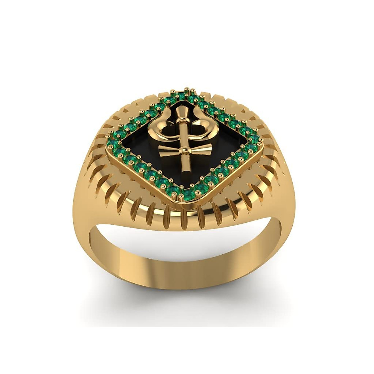 RATNAVALI ARTS Yellow Gold Plated Poseidon Greek God of The Sea Trident Ring (Emerald, 10)