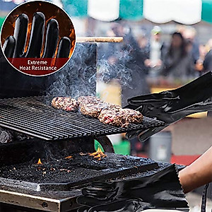 Creole Feast TG1305 Heat-Resistant BBQ Oven Gloves, Waterproof and Heavy-Duty Insulated Mitts, Perfect for Grilling, Fryer, Cooking and Baking, Black