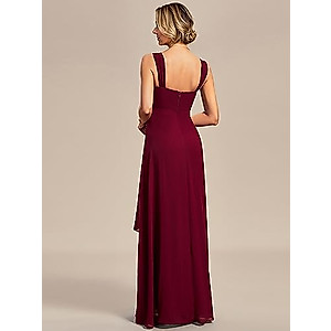 Ever-Pretty Women's Asymmetry Hem Chiffon Crystal Pleated Maxi Evening Dress with Brooch Burgundy US10