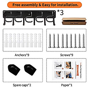 YueTong All Metal Garden Tool Organizer,Adjustable Garage Wall Organizers and Storage,Heavy Duty Wall Mount Holder with Hooks for Broom,Rake,Mop,Shovel.(3 Pack)