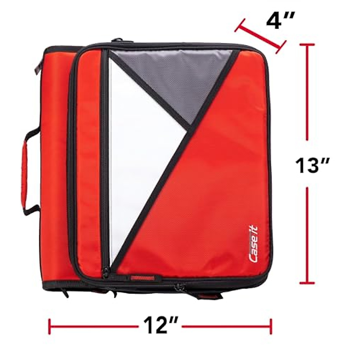 Case-it The Universal 2.0 Zipper Binder -1.5 Inch O-Ring - Removable Padded Pocket Holds Up to 13" Laptop/Tablet - Multiple Pockets - 325 Page Capacity - Comes with Shoulder Strap - Fire Red LT-207