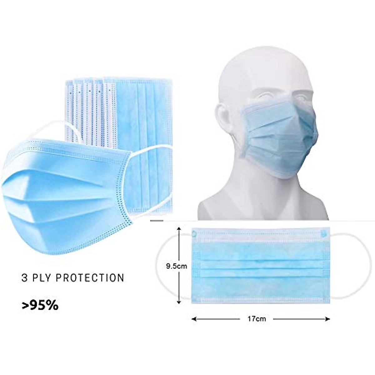 100pcs Disposable with Elastic Ear Loops Soft & Comfortable, Adjustable Hidden Hidden Nose Strips
