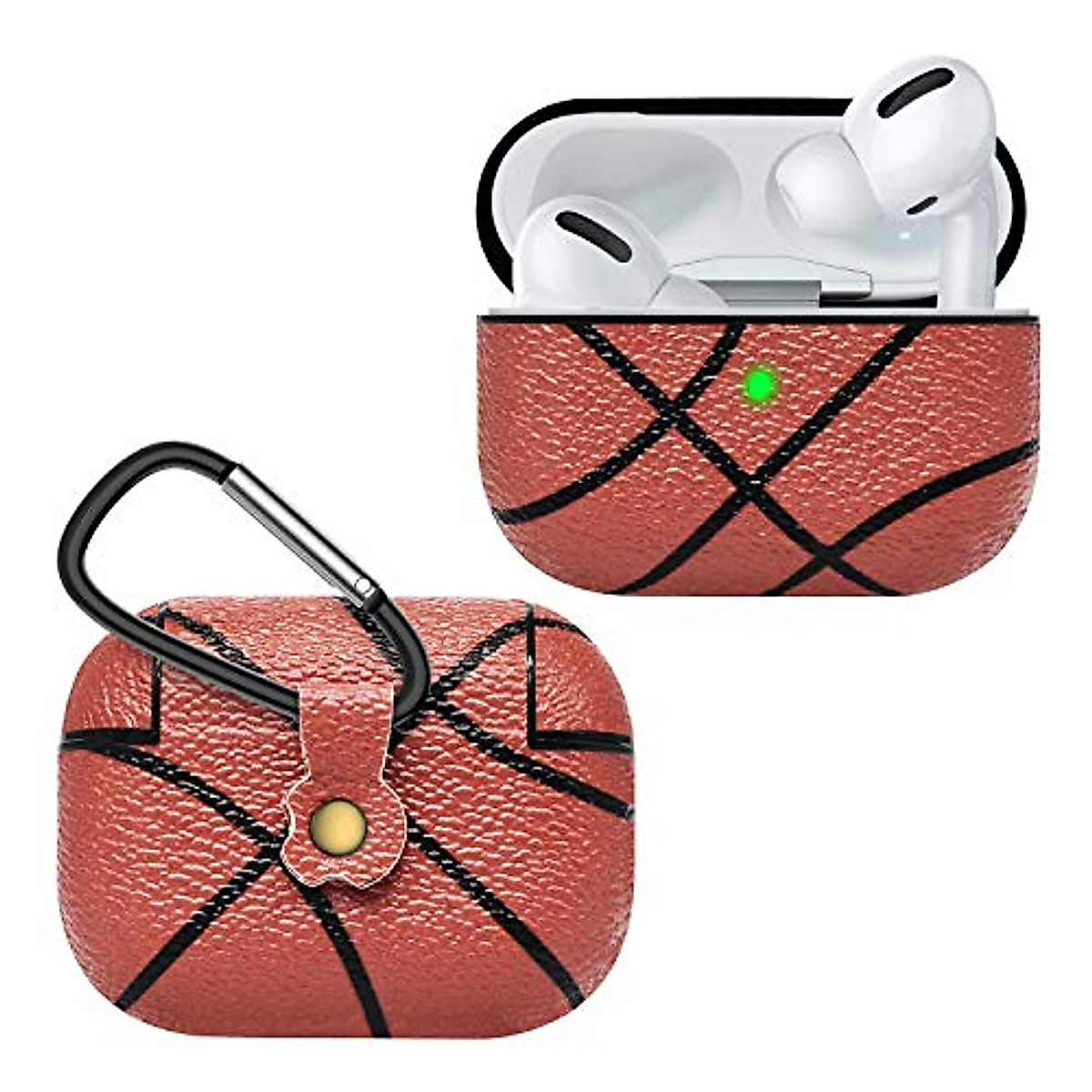 Njjex AirPods Pro Case, AirPods Pro PU Leather Hard Cover w/Keychain, Portable Protective Earphone Accessories Case Compatible for Apple AirPods Pro 2019 Charging Case Front LED Visible [Basketball]
