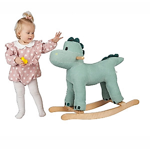 ROCK MY BABY Baby Rocking Horse Dinosaur, Dino Rocking Animal, Wooden Rocking Toy, Animal Ride on, for Girls and Boys Age 18 Month and up(Green Dinosaur)