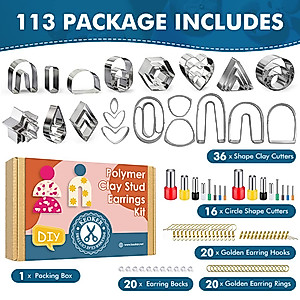 keoker Polymer Clay Cutters Set, 36 Shapes Stainless Steel Clay Cutters with 16 Circle Shape Cutters and 60 Earrings Accessories, Clay Earing Cutters for Polymer Clay Jewelry Making