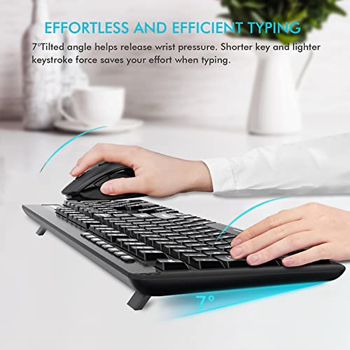 Wireless Keyboard and Mouse Combo, E-YOOSO 2.4GHz Full-Sized Ergonomic Wireless Computer Keyboard, 5 DPI Adjustable and 6 Button Cordless USB Mouse and Keyboard for Computer, Laptop, PC, Windows, Mac