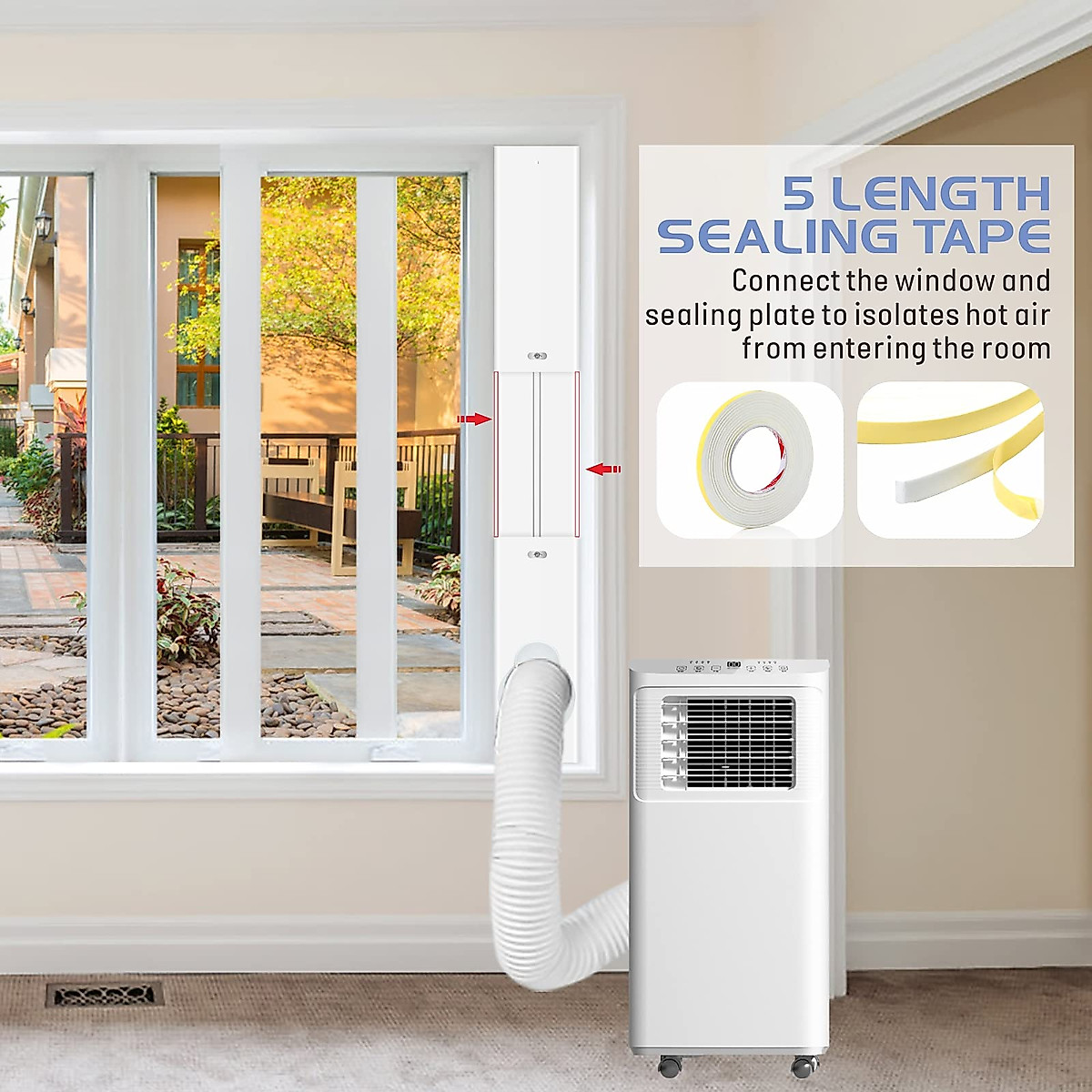 Portable AC Window Vent Kit with 5.9" Coupler, Pawcute Sliding Air Conditioner Plate Kits for Sliding Window, Adjustable 17-60 inch Portable AC Window Seal Plates for 5.9inch Exhaust Hose