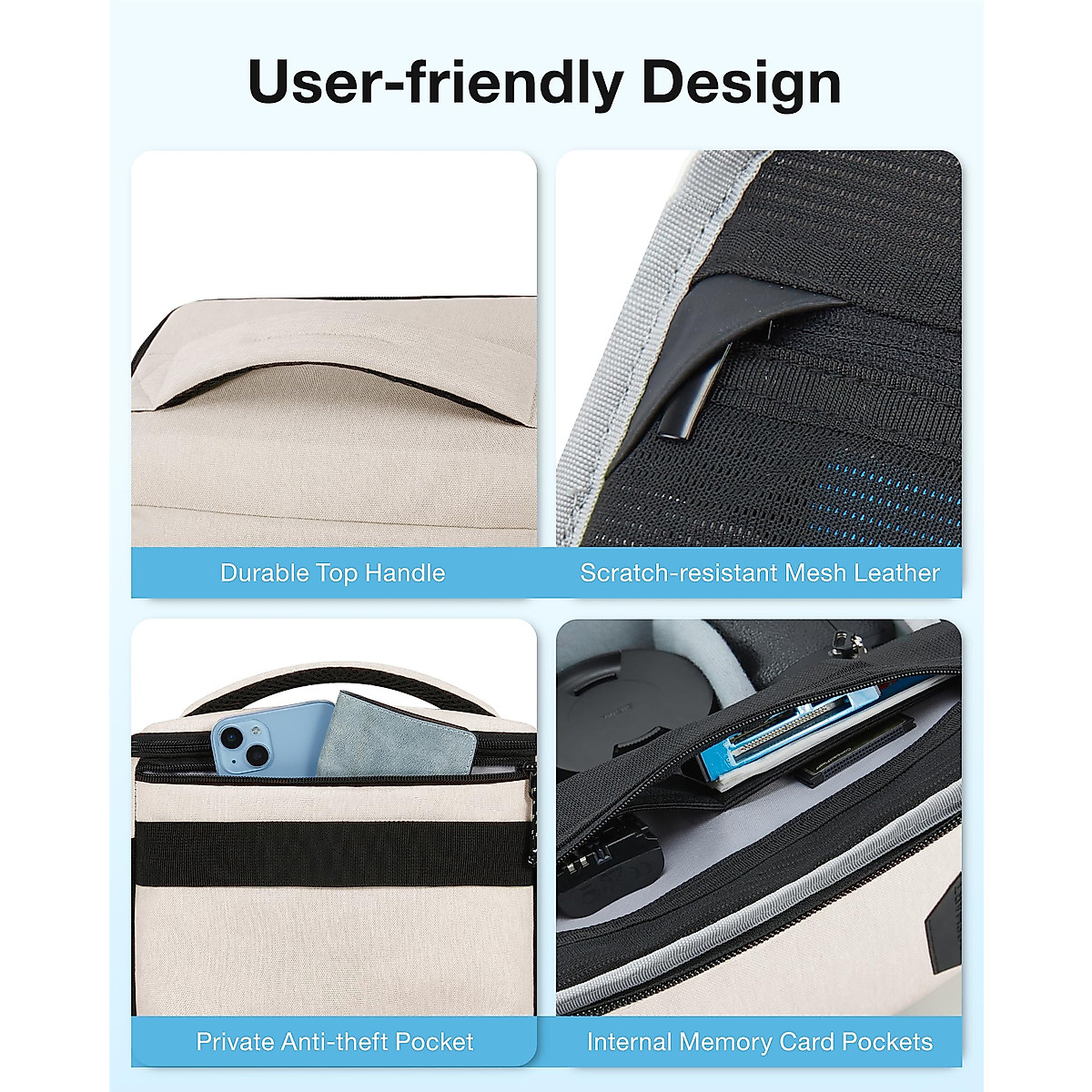 BAGSMART Camera Bag, Small Camera Case with Tripod Holder, Compact Camera Shoulder Bags for DSLR/SLR/Mirrorless Cameras, Waterproof Crossbody Camera Bag Women Men, Ivory White