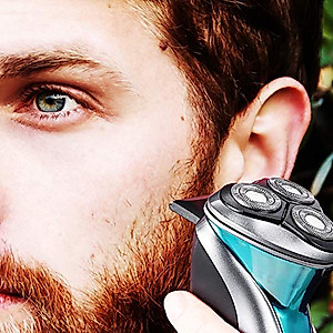 Electric Razor for Men，FlySpur Shaver Rotary Cordless Beard Pop-trimmer Wet Dry Shaver IPX7 100% Waterproof with Time Display