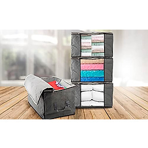 Eternal Living Blanket Storage Bags Set of 4 with Zipper & Window, Large Capacity Breathable Clothes Bag Organizer for Comforters, Blankets, Bedding - Handles and 4 Packs (Grey)