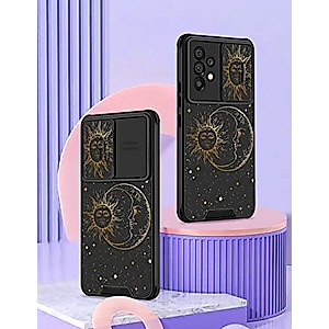 Goocrux for Samsung Galaxy A53 5G Case Sun and Moon Stars for Girls Women Cute Space Girly Phone Cover Fashion Gold Print Unique Design with Slide Camera Cover Aesthetic Cases for Galaxy A53 6.5''