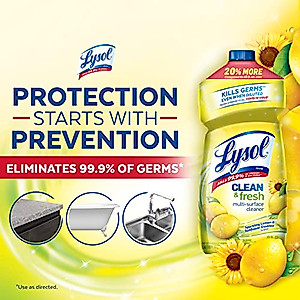 Lysol Multi-Surface Cleaner, Sanitizing and Disinfecting Pour, to Clean and Deodorize, Sparkling Lemon & Sunflower Essence, 48oz
