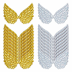 arricraft 40 Pcs Glitter Craft Angel Wings, 2 Colors Fabric Wing Patches Embossed Wing Patches for DIY Craft Clothing Ornament Supplies Shirts Jeans Craft Sewing (Gold & Silver)