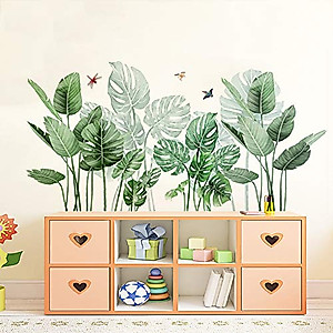 Leaf Wall Sticker Wall Decals Palm Tree Wall Decals Green Leaves Wall Paper Evergreen Removable Decal Peel and Stick Giant Painterly Ivy Peel and Stick for Living Room Bedroom Nursery Room