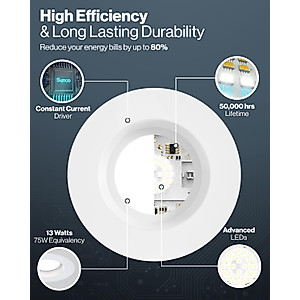 Sunco Lighting 16 Pack Retrofit LED Recessed Lighting 6 Inch, 6000K Daylight Deluxe, Dimmable Can Lights, Smooth Trim, 13W=75W, 965 LM, Damp Rated - UL Listed