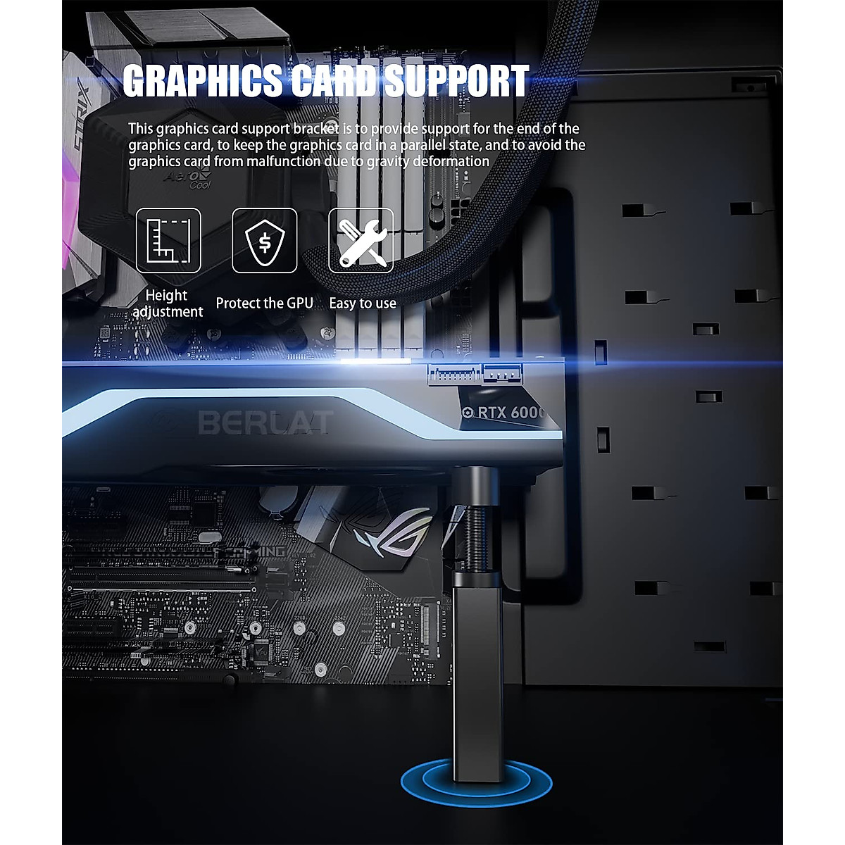 GPU Support Bracket,BERLAT Graphics Card GPU Brace Support,Adjustable Height Graphics Card Holder,Video Card Sag Holder Bracket, Universal VGA Graphics Card Holder - All-Aluminum Metal Material