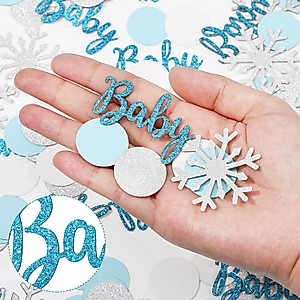 300 Pcs Winter Baby Shower Table Confetti Glitter Snowflake Confetti Silver White Table Decorations Paper Sprinkle Party Decorations for Baby Shower Gender Reveal Birthday Winter Party Decors (Blue)