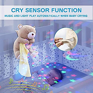 Apunol Baby Sleep Soother, White Noise Sound Machine Projector Night Light, Portable Stuffed Teddy Baby Gifts Bear Toy with 18 Soothing Sounds, Auto-Off Timer, Cry Sensor for Kids