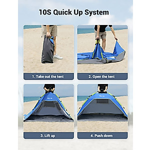 Glymnis Pop Up Beach Tent Sun Shade Shelter for 4 Person with UPF 50+ Easy Setup, 3 Ventilation Windows, Extended Floor Family Instant Beach Tent