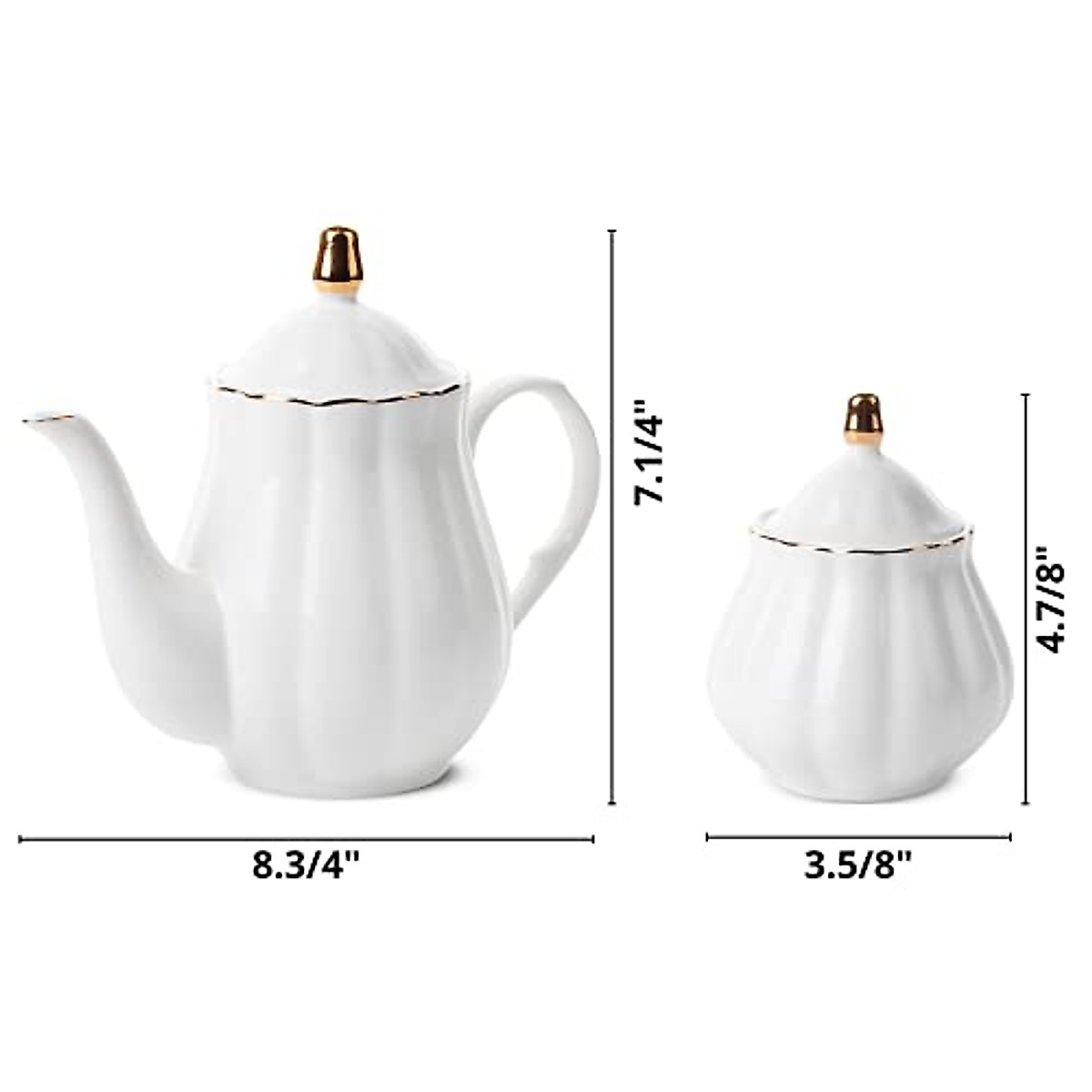 BTaT - Classic tea set, 13 pcs, Tea Cups (7oz), Tea Pot (32oz), Creamer and Sugar Set, Porcelain Tea Set, White Tea Set, Tea Pot Sets with Cups, Coffee Serving Set, Mother's Day Gift