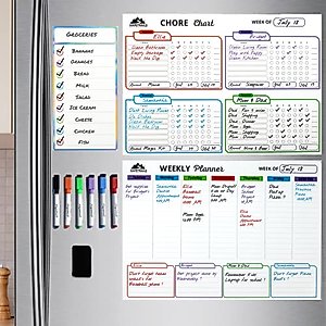 Magnetic Dry Erase Chore Chart for Multiple Kids and Monthly or Weekly Planner Calendar 17x12" Each, Blank Magnetic List, Chores Reward Chart, Good Behavior Chart, Kids Home Magnetic Chore Chart, Kids Multiple Kids, Schedule Board for Kids (Chore Chart an