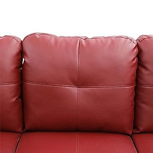 NOTOP 3-Piece Faux Leather L-Shaped Sectional Sofas, Button Tufted Upholstered Couch Set with Right Chaise Longue and Storage Ottoman, for Living Room, Home, Office, Red