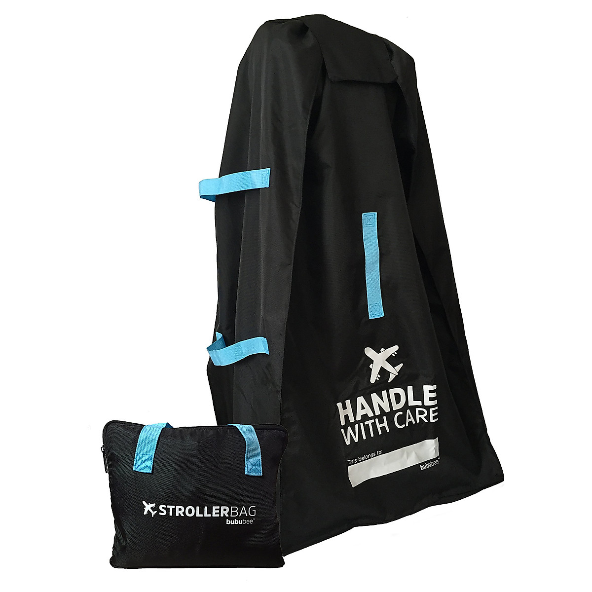 Bububee 'Elua XL Double Stroller Gate Check Travel Bag (Black & Aqua)