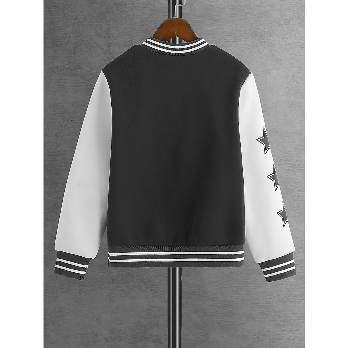 SOLY HUX Boy's Varsity Jacket Letter Star Print Long Sleeve Color Block Baseball Bomber Jacket Coat Black and White Print 11-12Y