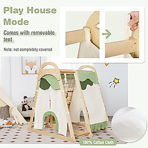 GLACER 6-in-1 Kids Indoor Playground, Wooden Climbing Toys Playset w/Slide, Money Bars, Gymnastics Rings, Climbing Net, Climbing Ladder & Tent, Indoor Jungle Gym for Toddlers Over 1 Year Old