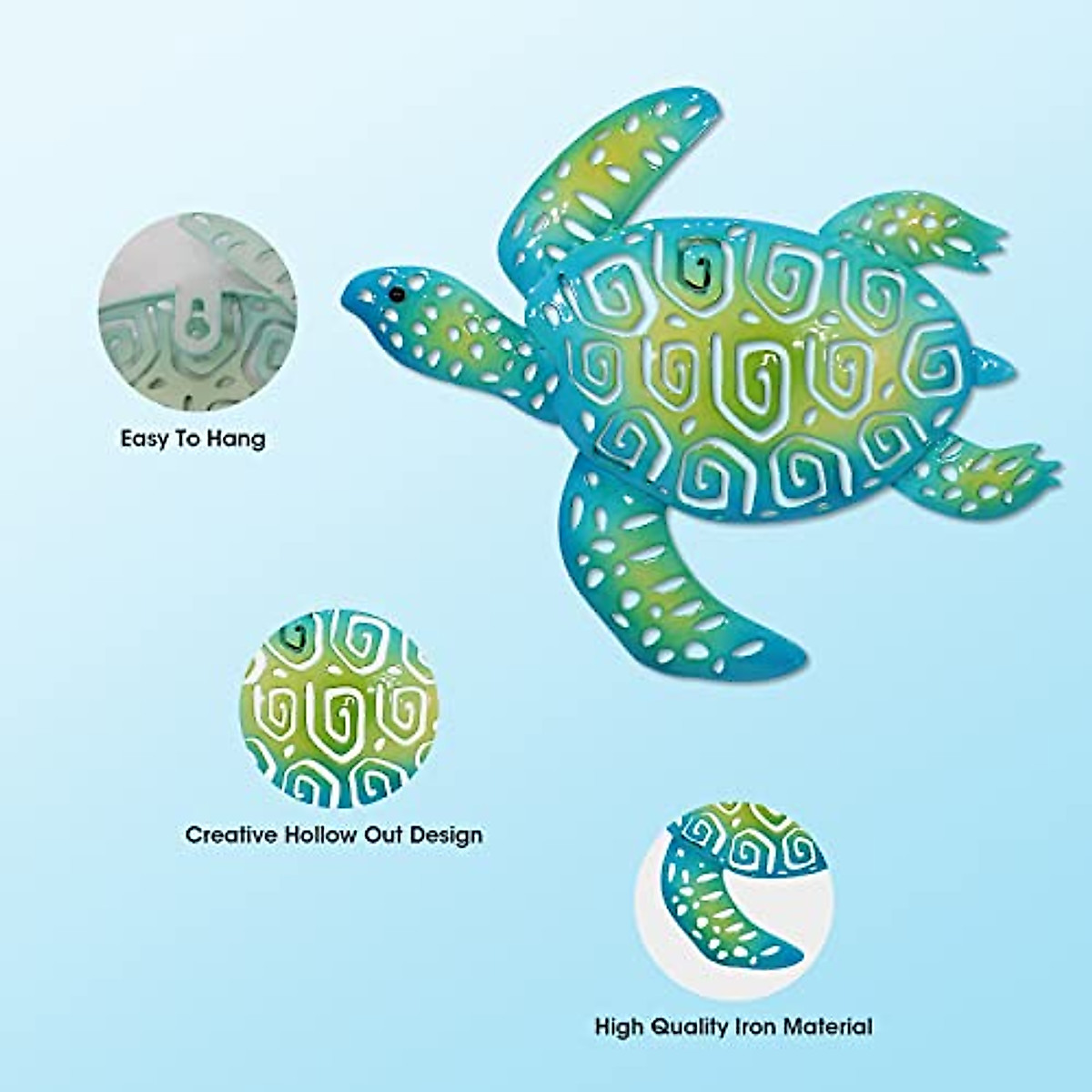Metal Sea Turtle Wall Decor, Beach Sea Turtle Bathroom Decor Metal Wall Art for Outdoor Bathroom Living Room Patio Garden Fence Bedroom Pool(Teal, Set of 3)