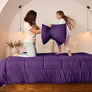 Exclusivo Mezcla Lightweight Reversible 2-Piece Comforter Set All Seasons, Down Alternative Comforter with 1 Pillow Sham, Twin Size, Deep Purple/Lilac