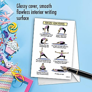 NobleWorks - 1 Funny Women's Birthday Card with Envelope - Cartoon Humor, Stationery Bday Celebration Card for Wife, Women - Midlife Yoga Poses C7312BDG