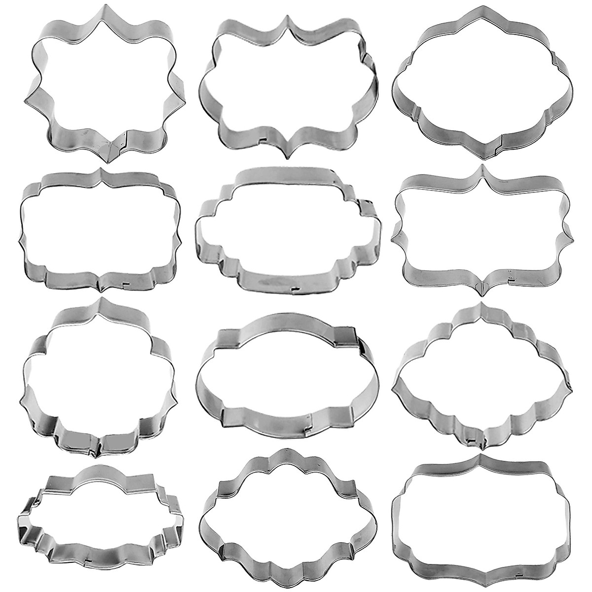 12PCS Frame Cookie Cutter Plaque Cookie Cutters Stainless Steel Different Frames Fondant Cutter Molds Frames Fondant Cookie Cutter for Birthday Party Decorations