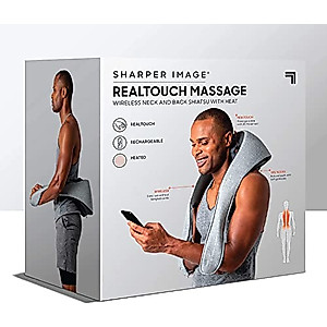 Sharper Image Realtouch Shiatsu Massager, Warming Heat Soothes Sore Muscles, Wireless & Rechargeable - Best Massager for Neck Back Shoulders Feet Legs, Kneading Massage Pillow, Pain Relief Gift