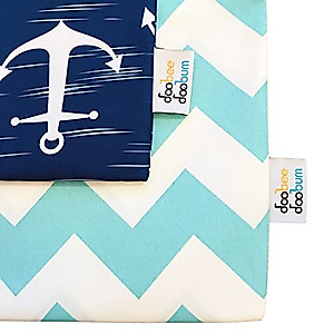 Waterproof Wet Dry Diaper Bags. 2 Pockets, Washable, Reusable for Beach, Pool, Daycare, Stroller, Snowboard Travel, Cloth Towel 12”x14” 2 Pieces (Navy Blue & Aqua)