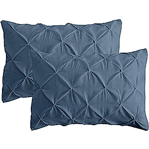California Bedding Pinch Plated/Pintuck Pillow Cover Sham Medium Blue Solid Set of 2 Luxuries Decorative 800 TC Long-Staple Egyptian Cotton Super King 20x36 Size, Soft Breathable Natural Cotton