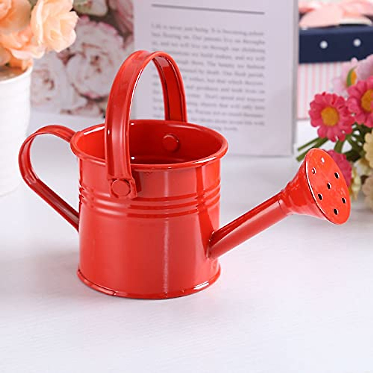 SMLJFO Watering Can for Indoor Outdoor Plants, Modern Style Watering Pot with Handle Sprinkler Head Iron House Garden Flower Long Spout Shower Pink 5.1in