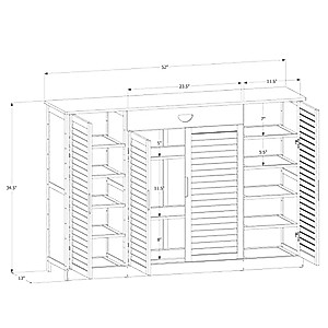 MoNiBloom Bamboo Shoe Storage Cabinet Shelf Stand with 2 Double Shutter Doors & 1 Drawer for 26-30 Pairs Entryway Hallway Living Room Bedroom, Brown