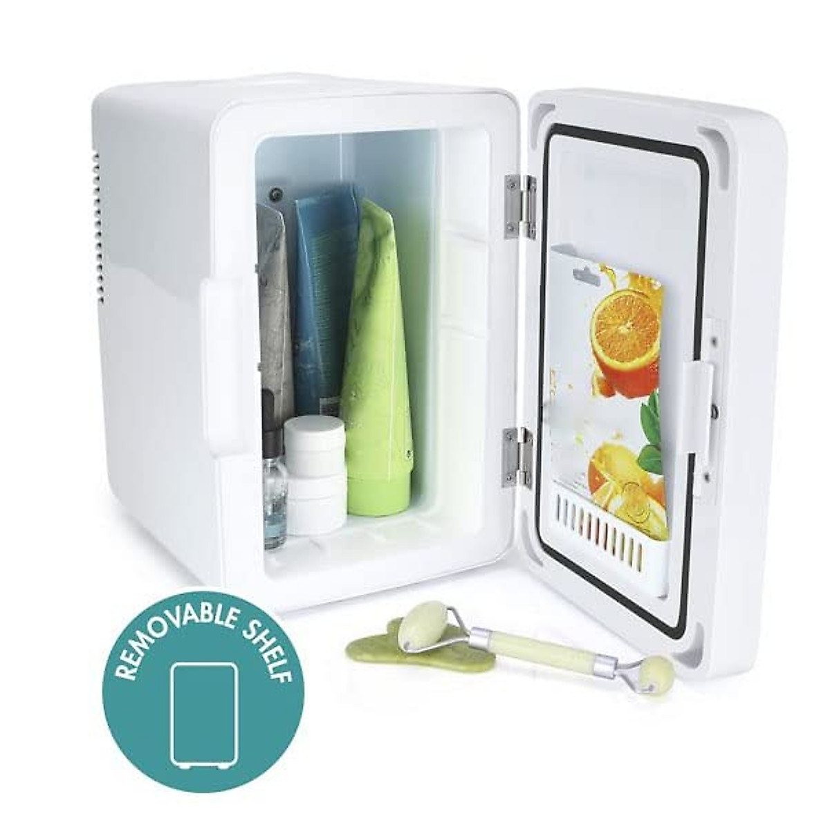 LED Lighted Mini Fridge With Mirror Door Refrigerator, White