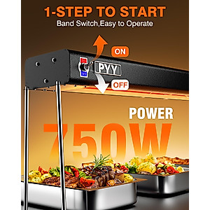 PYY 35 Inch Food Heat Lamp Aluminum Infrared Strip Heater Overhead Food Warmer Light Electric Commercial Grade for Restaurant Buffet Catering Kitchen 750W