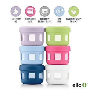 Ello Reusable Plastic Condiment Containers 4oz each with Screw-on Leak Proof Lid 6 Pack | Perfect for Salad Dressing Sauce Dips Lunchbox Picnic Travel Bento Box | BPA-Free | Dishwasher Safe | Sunny