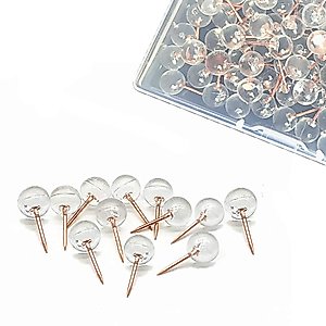 Liphontcta FITULABO Rose Gold Push Pins Thumb Tacks, Transparent Plastic Round Head Map Tacks for Hanging Pictures, Posters, Documents, Wall Maps On Walls and Bulletin Boards (100)