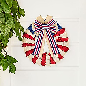 Patriotic Burlap Ribbon Wired 4th of July Red White Blue Star Ribbons American Flag Ribbon for Memorial Day, Veteran's Day, 2-1/2 inch 5 Yards*3 Rolls